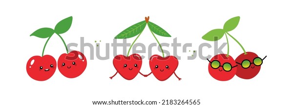 Set Collection Cute Cartoon Style Cherry Stock Vector (Royalty Free ...