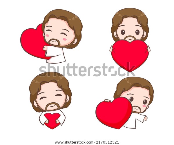 Set Collection Cute Jesus Love Heart Stock Vector (Royalty Free ...