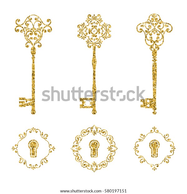Set Collection Golden Glitter Vintage Keys Stock Vector (Royalty Free ...