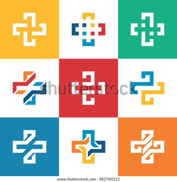 Set Collection Plus Sign Logo Template Stock Vector (Royalty Free ...