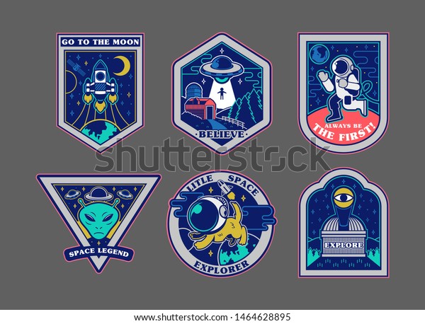 Set Collection Vintage Retro Space Sticker 스톡 벡터(로열티 프리) 1464628895 ...