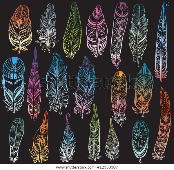 Set Color Feathers Native Style Stock Vector (Royalty Free) 412353307 ...