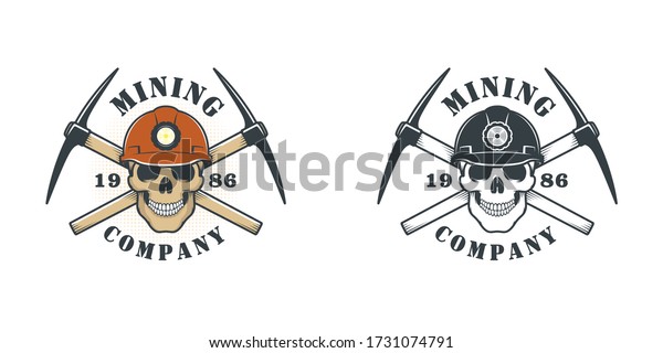 Set Color Illustrations Skull Miner Helmet Stock Vector (Royalty Free ...