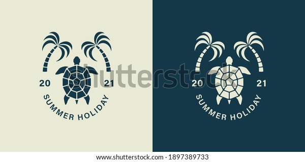 Set Color Illustrations Turtle Palm Tree Stock Vector (Royalty Free ...