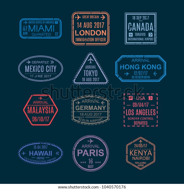 Set Color Templates Stamps Visa Signs Stock Vector (Royalty Free ...