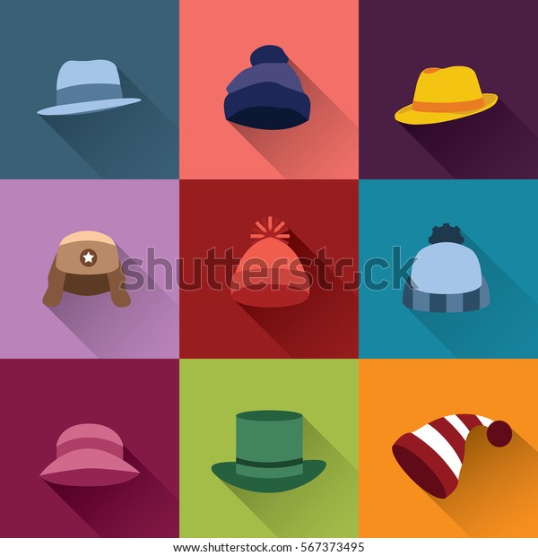 Set Color Winter Hats Color Background Stock Vector (Royalty Free ...