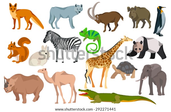 Animales de color, jabalí, panda, conejo, cebra, elefante, zorro, lobo ...
