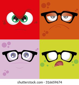 Set Colored Backgrounds Different Facial Expressions Stock Vector ...