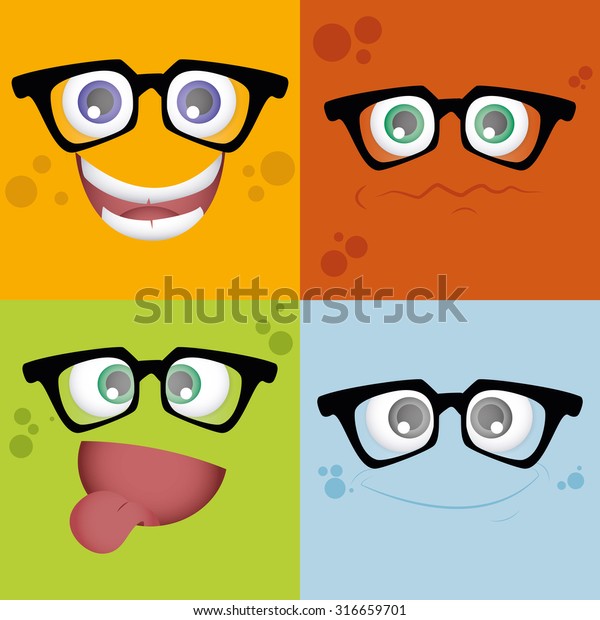 Set Colored Backgrounds Different Facial Expressions Stock Vector ...