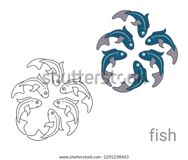 Set Colored Blue Fish Fish Outline Stock Vector (Royalty Free ...