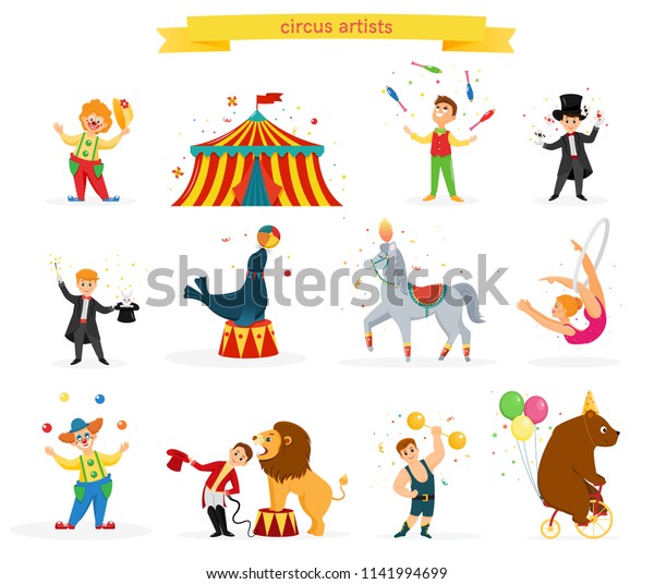 Set Colored Circus Artists Circus Performers Stock Vector (Royalty Free ...