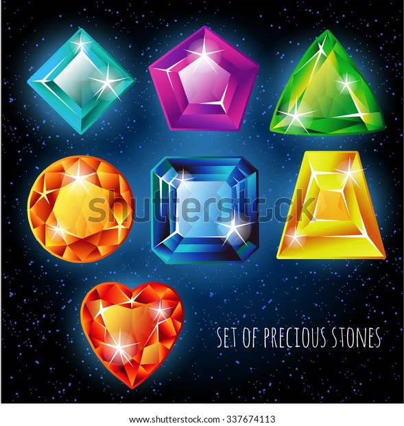 Set Colored Gemstones On Black Background Stock Vector (Royalty Free ...