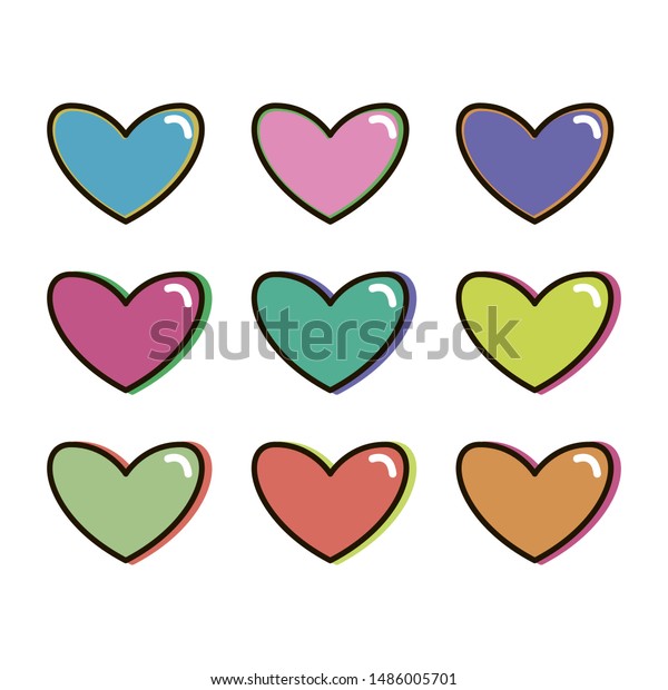 Set Colored Hearts Pop Art Style Stock Vector (Royalty Free) 1486005701 ...