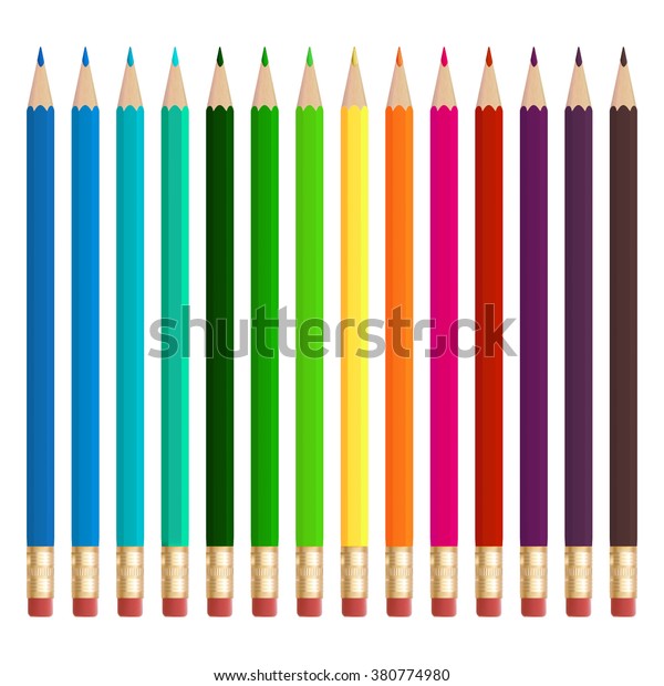 Set Colored Pencils Eraser Isolated On Stock Vector (Royalty Free ...