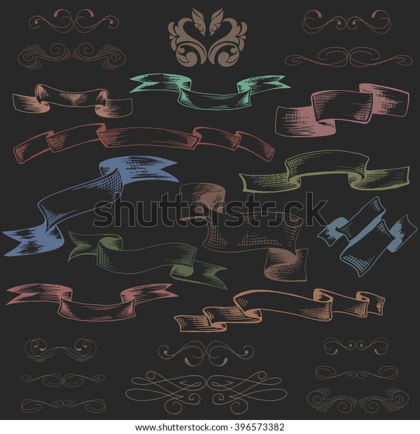 Set Colored Ribbons Sketch On Dark Stock Vector (Royalty Free ...