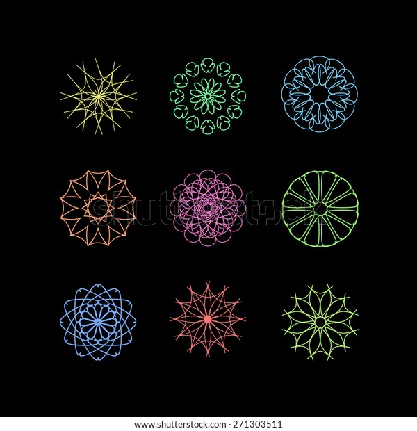 Set Colorful Circular Spiky Spirograph Pattern Stock Vector (Royalty ...