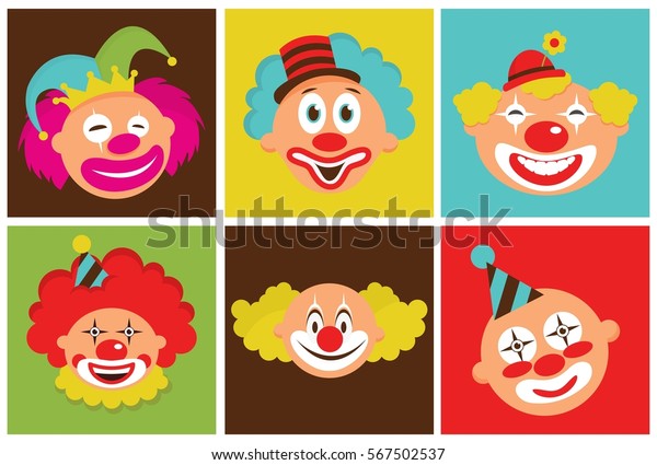 Set Colorful Clown Heads Vector Illustration Stock Vector (Royalty Free ...