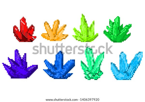 Set Colorful Crystals Pixel Art Illustration Stock Vector (Royalty Free ...