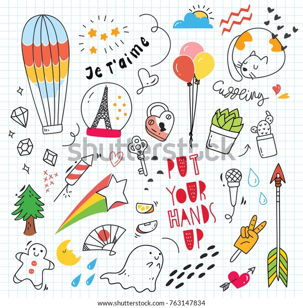 Set Colorful Doodle On Paper Background Stock Vector (Royalty Free ...