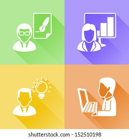 Set Colorful Flat Icons About Working Stock Vector (Royalty Free ...