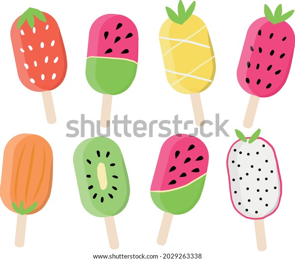 Set Colorful Fruit Cakesicles Stock Vector (Royalty Free) 2029263338 ...