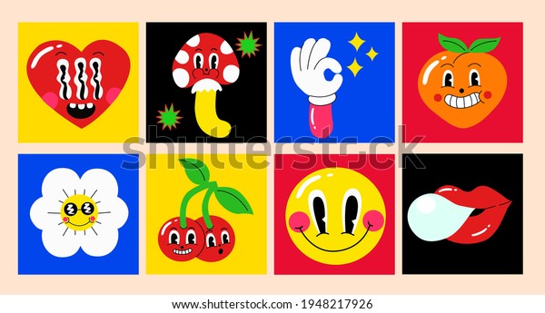 Set Colorful Funny Cute Comic Characters Stock Vector (Royalty Free ...