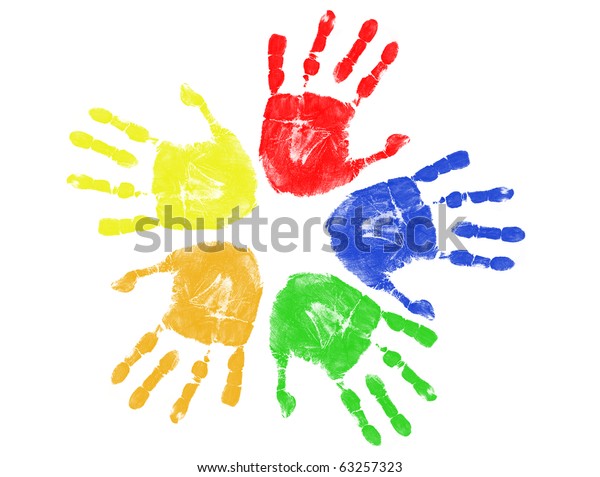 Set Colorful Hand Prints Isolated On Stock Vector (Royalty Free) 63257323