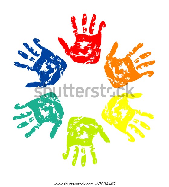 Set Colorful Hand Prints Isolated On Stock Vector (Royalty Free) 67034407