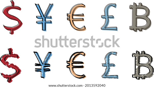 Set Colorful Illustrations Handwritten Marks Dollars Stock Vector ...