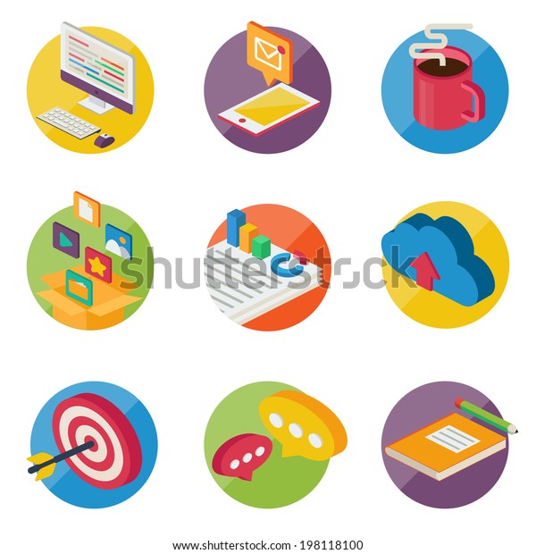 Set Colorful Isometric Web Icons Stock Vector (Royalty Free) 198118100 ...