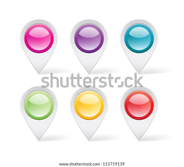 Set Colorful Map Markers Stock Vector (Royalty Free) 115719139 ...