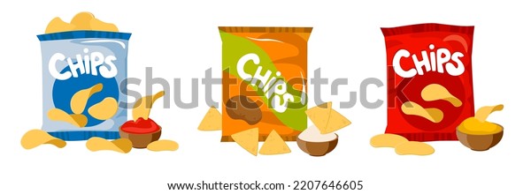 Set Colorful Potato Chips Cartoon Style Stock Vector (Royalty Free ...