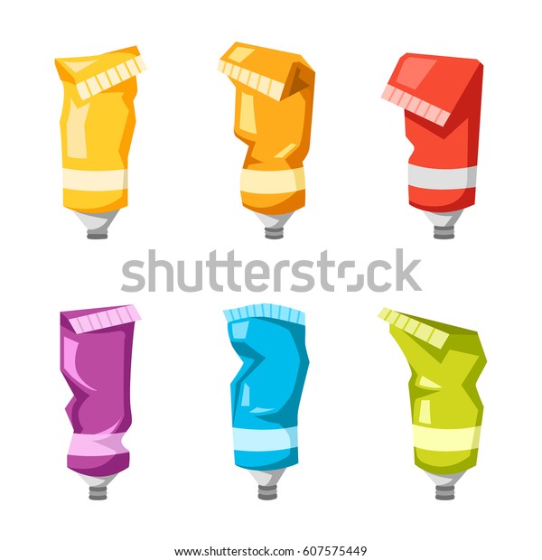 Set Colorful Vector Paint Tubes Stock Vector (Royalty Free) 607575449
