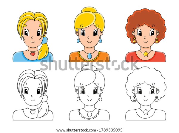 Set Coloring Page Kids Cute Cartoon Stock Vector (Royalty Free ...