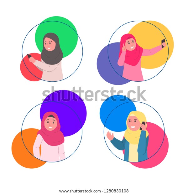 Set Colourful Avatars Cute Hijab Girl Stock Vector (Royalty Free ...