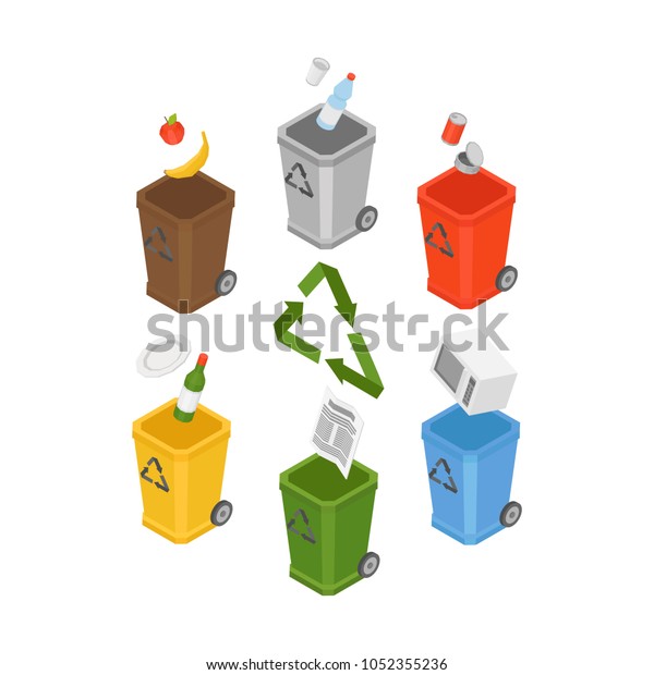 Set Colourful Isometric Garbage Bins Ecology Stock Vector (Royalty Free ...