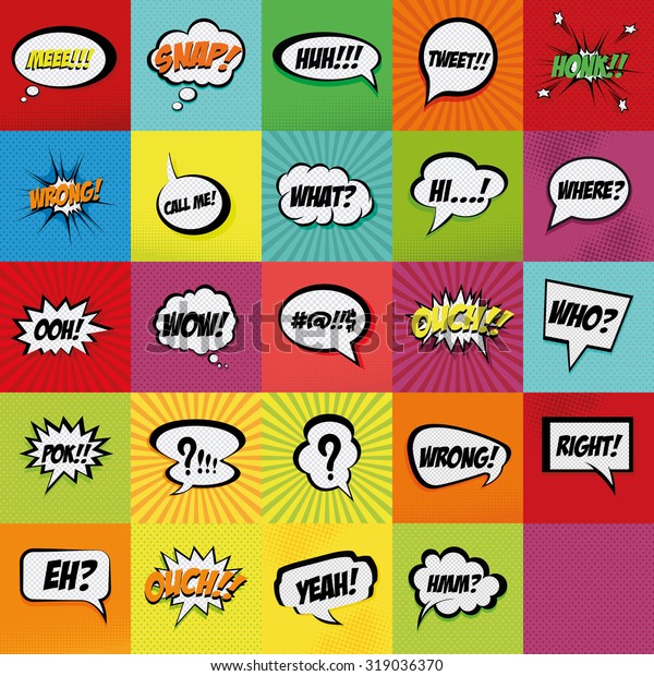 Conjunto de expresiones cómicas en fondos: vector de stock (libre de ...