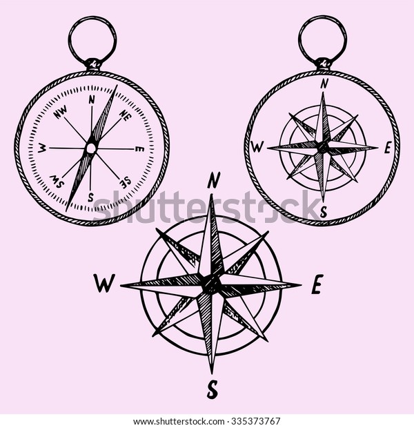 Set Compass Doodle Style Sketch Illustration Stock Vector (Royalty Free ...