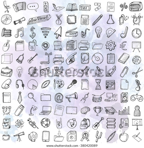 Set Computer Business School Icons Hand Stock Vector (Royalty Free ...