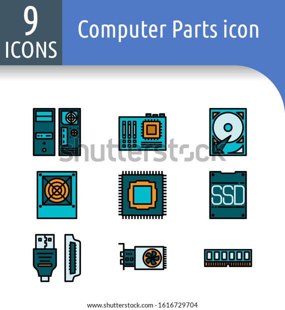 Set Computer Parts Color Linear Iconsuch Stock Vector (Royalty Free ...