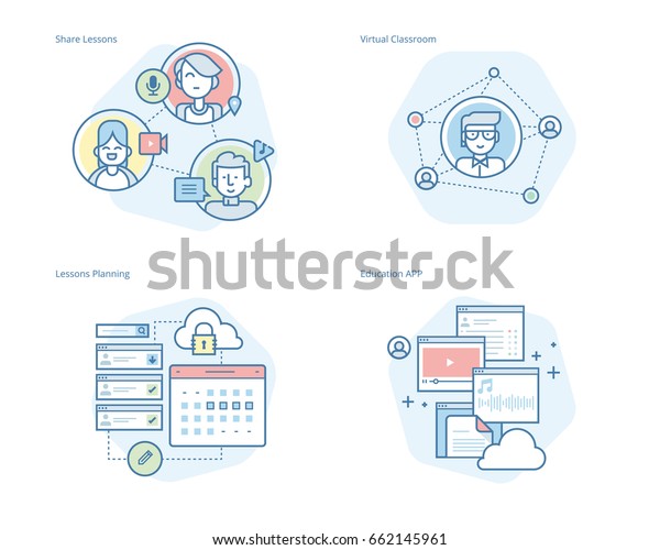 Set Concept Line Icons Online Education Stock Vector (Royalty Free ...