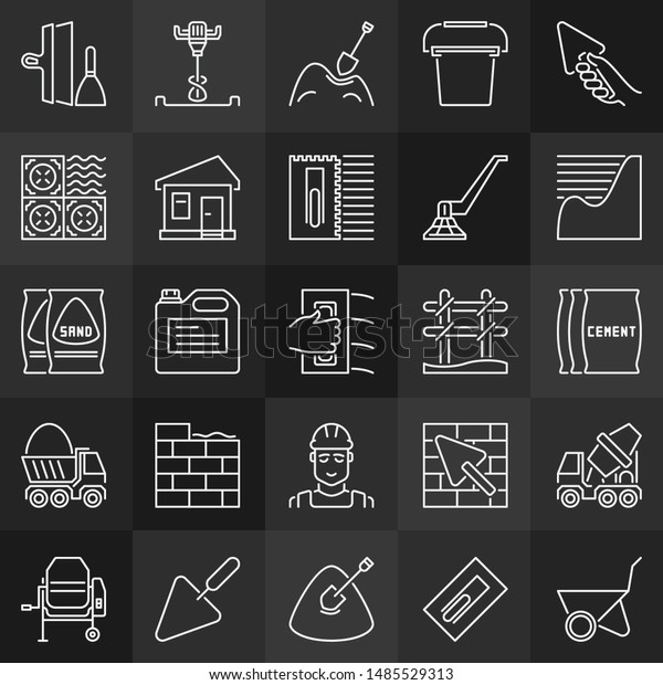 Set Concrete Cement Concept Outline Icons Stock Vector (Royalty Free ...