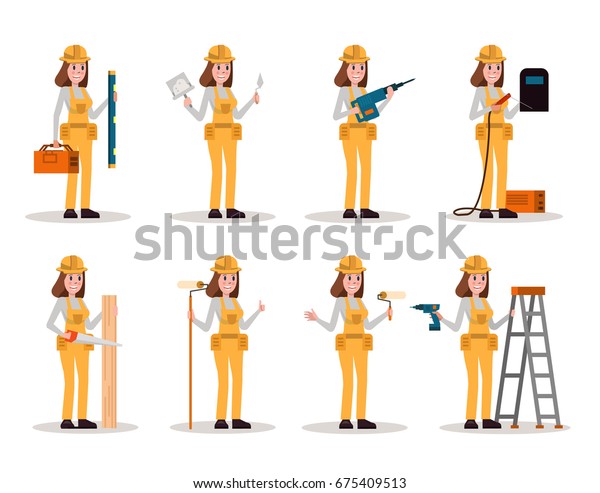 Set Construction Worker Worker Woman Construction Stock Vector (Royalty ...