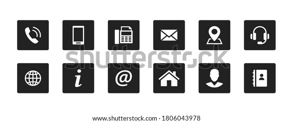 사각형의 접촉 아이콘을 설정합니다. 검정 벡터 스톡 벡터(로열티 프리) 1806043978 | Shutterstock