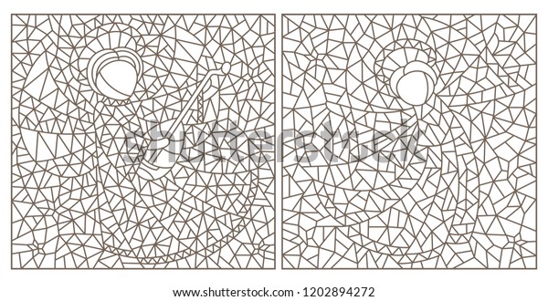 Set Contour Illustrations Abstract Angels Dark Stock Vector (Royalty ...