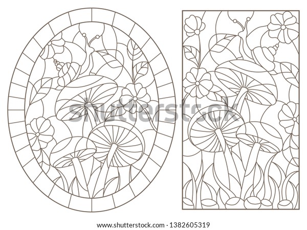 Set Contour Illustrations Stained Glass Style Stock Vector (Royalty ...