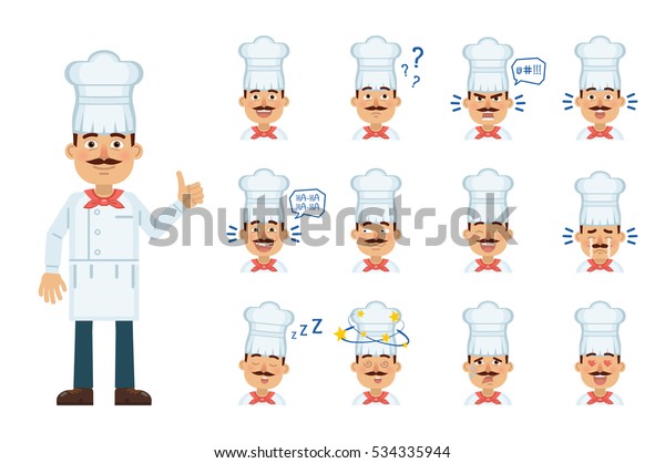 Set of cook character emoticons. Cook avatars showing different facial ...