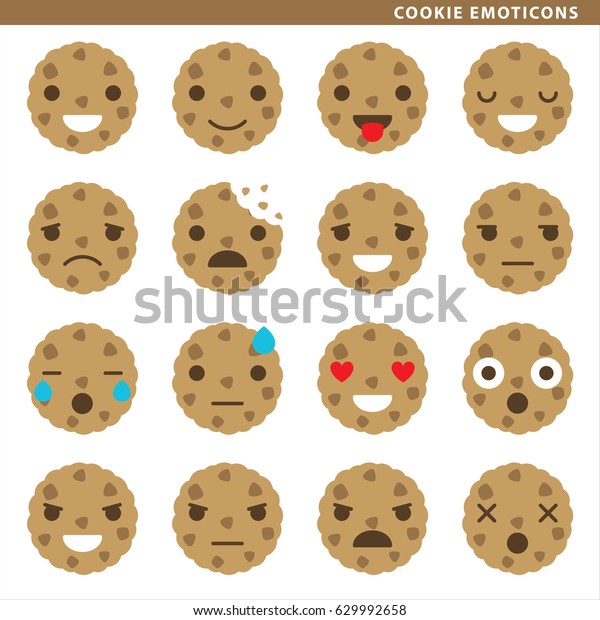 Set Cookie Emoticons Sixteen Different Expressions Stock Vector ...