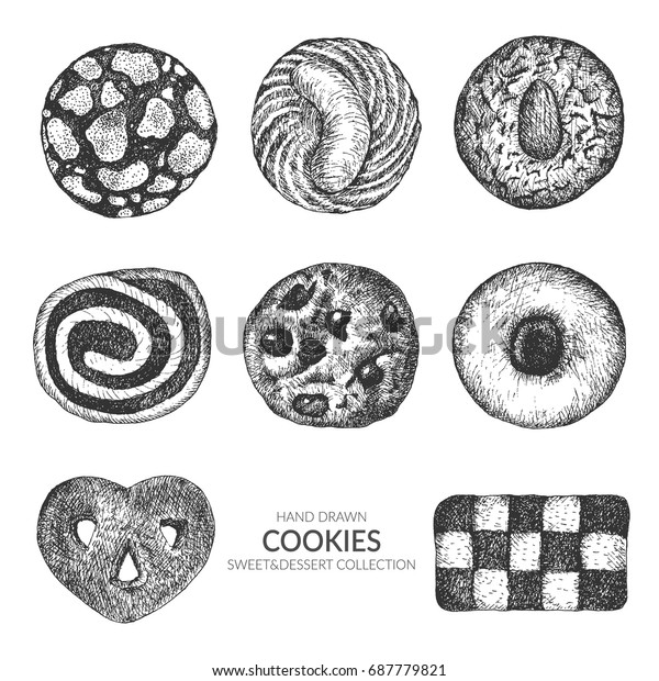 Set Cookie Hand Drawn Collection Ink Stock Vector (Royalty Free) 687779821
