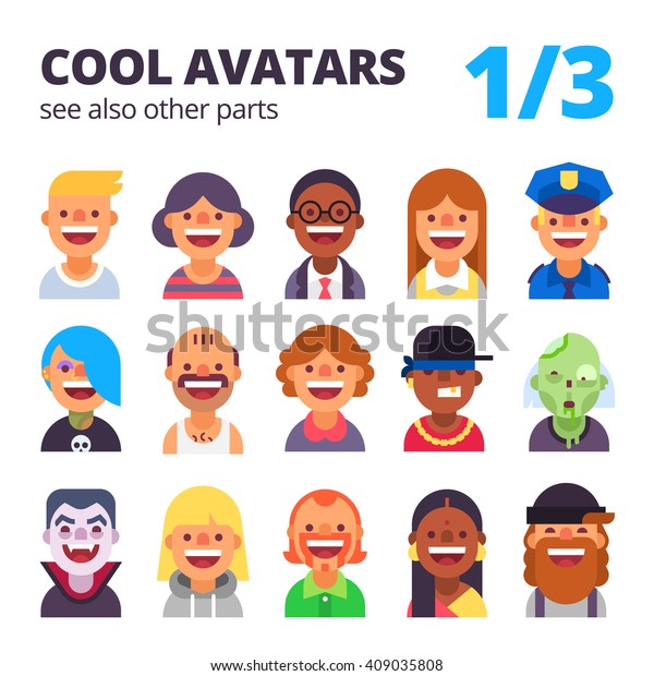 Set Cool Avatars Different Skin Tones Stock Vector (Royalty Free ...